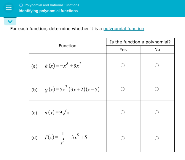 Solved For each function, determine whether it is a | Chegg.com
