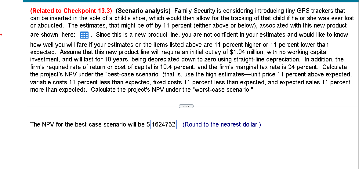 Solved (Related to Checkpoint 13.3) (Scenario analysis) | Chegg.com