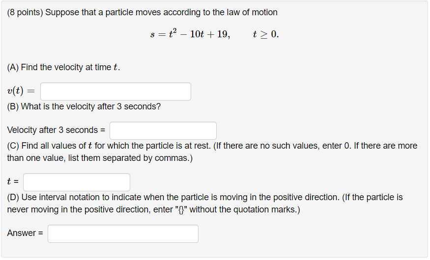 Solved (8 points) Suppose that a particle moves according to | Chegg.com