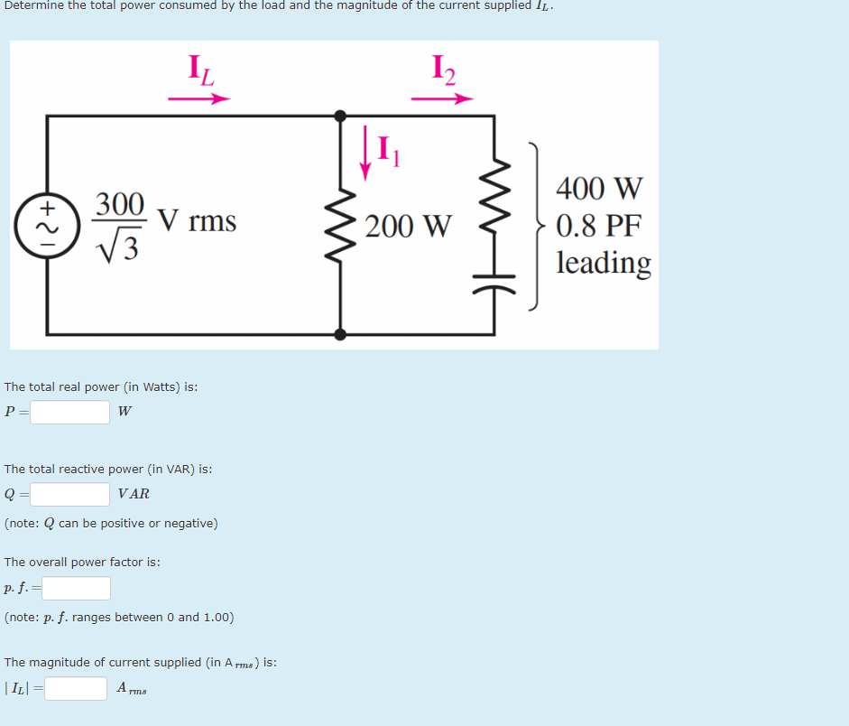 Solved Determine the total power consumed by the load and | Chegg.com