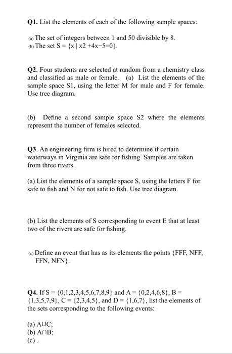 Solved Q1. List the elements of each of the following sample | Chegg.com