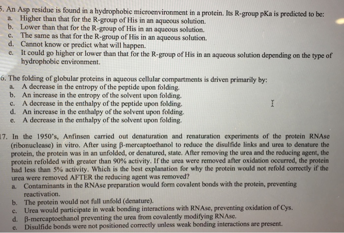 Solved 5. An Asp residue is found in a hydrophobic | Chegg.com
