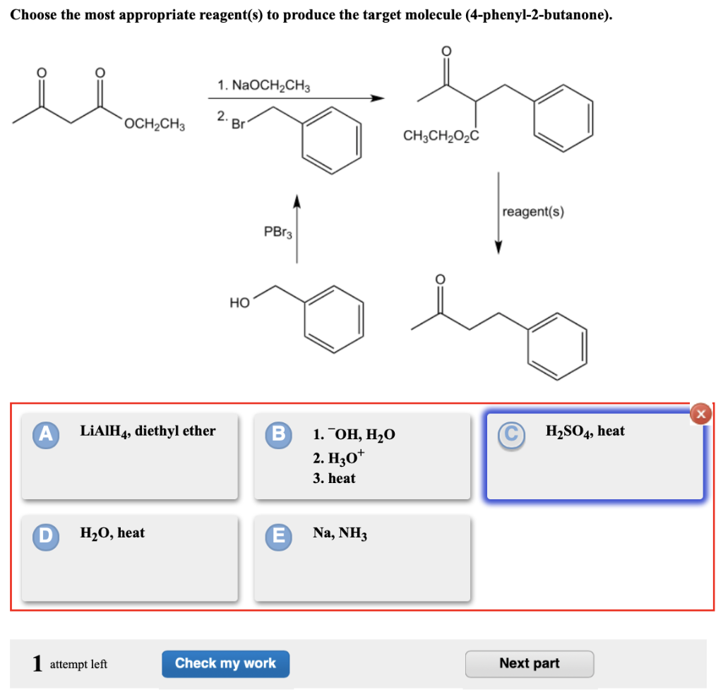 Solved Choose the most appropriate reagent(s) to produce the | Chegg.com
