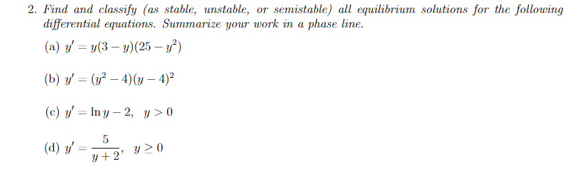 Solved 2. Find and classify (as stable, unstable, or | Chegg.com