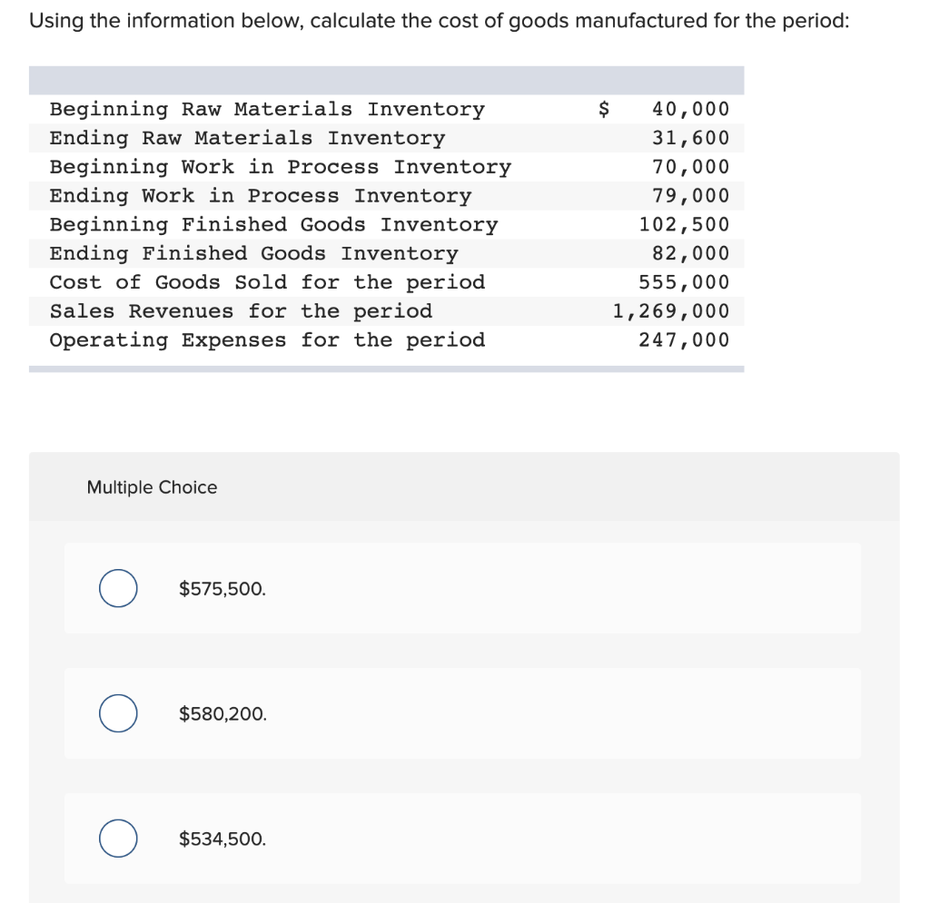 Solved Using the information below, calculate the cost of | Chegg.com