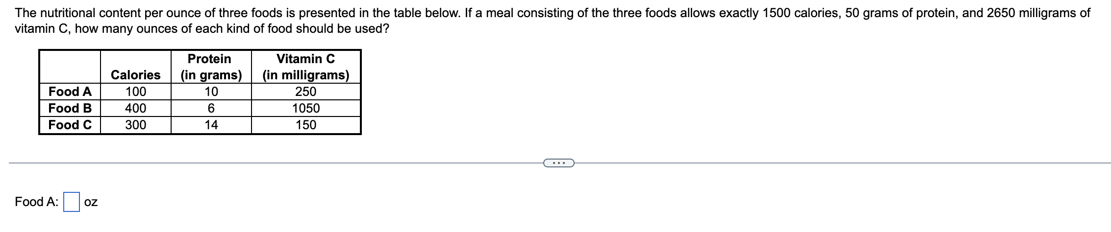Solved Food A: oZ | Chegg.com