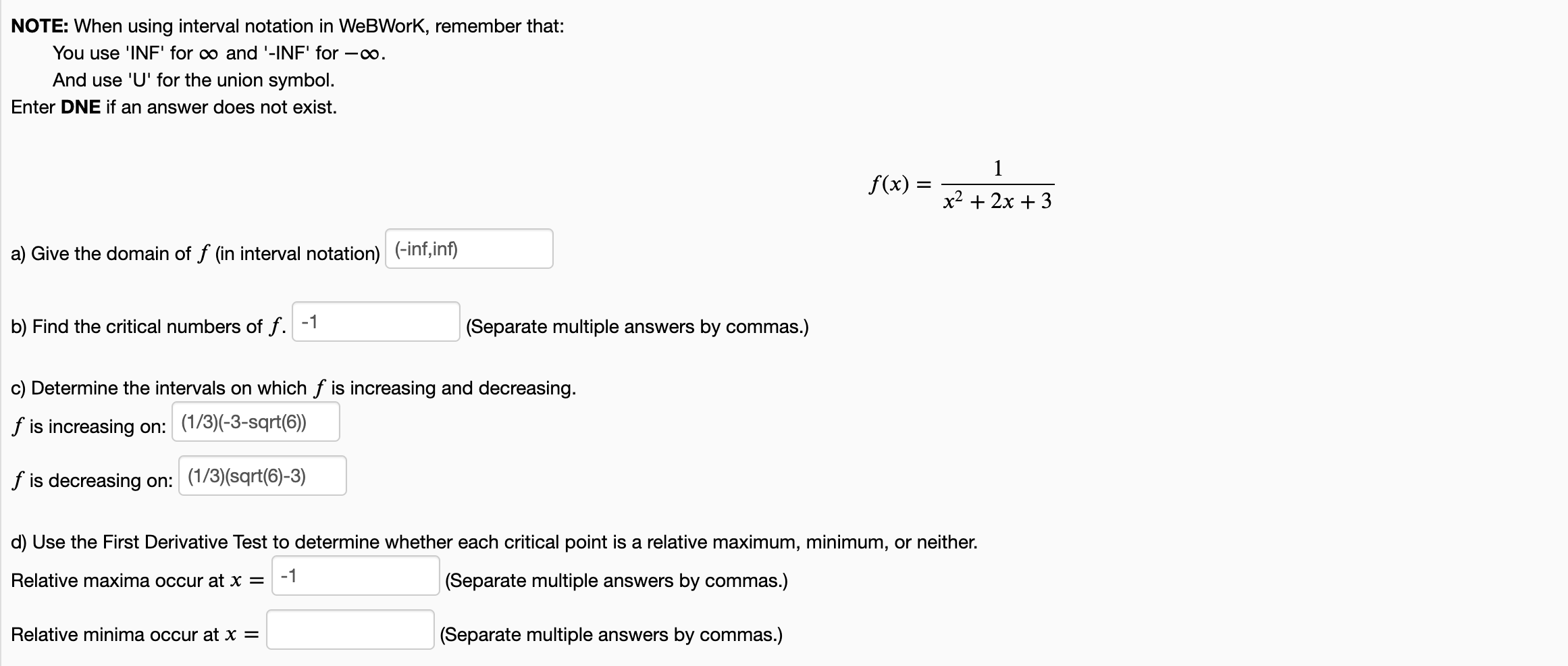 Solved NOTE: When using interval notation in WebWork, | Chegg.com