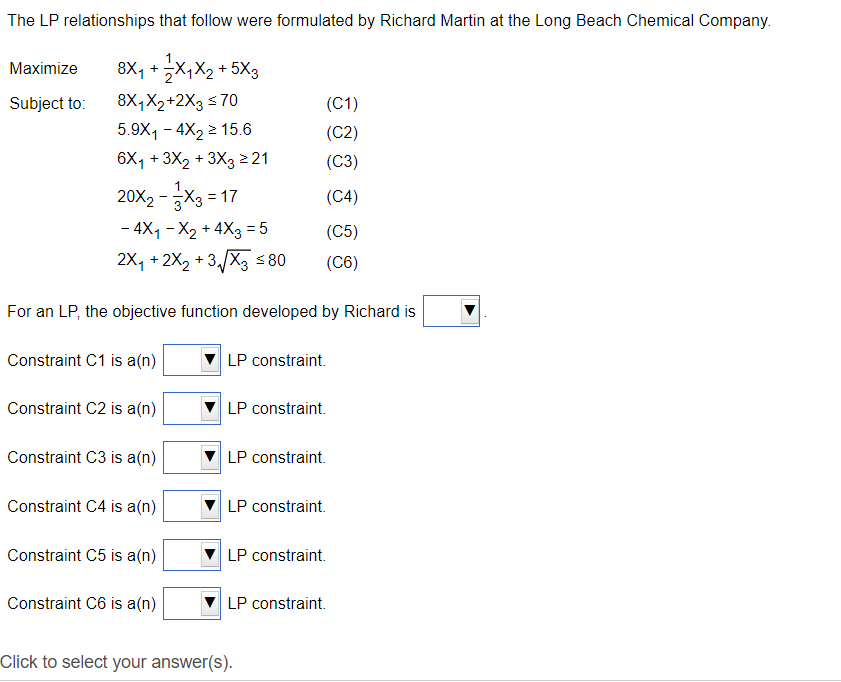 Solved The LP relationships that follow were formulated by | Chegg.com