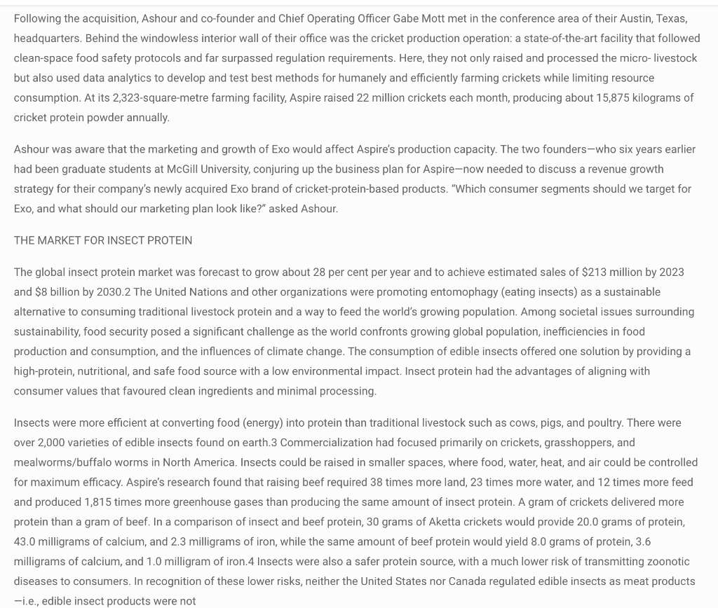 Solved Aspire food group: marketing a cricket protein | Chegg.com