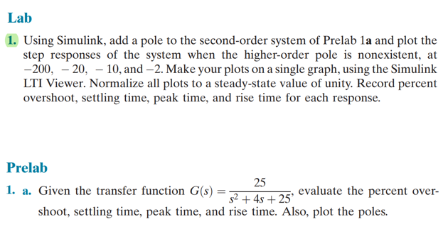 Solved Lab 1. Using Simulink, add a pole to the second-order | Chegg.com