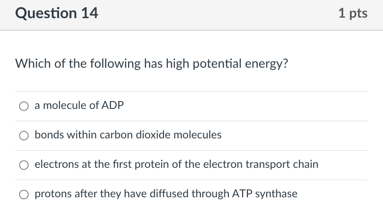 Solved Which of the following has high potential energy? a | Chegg.com