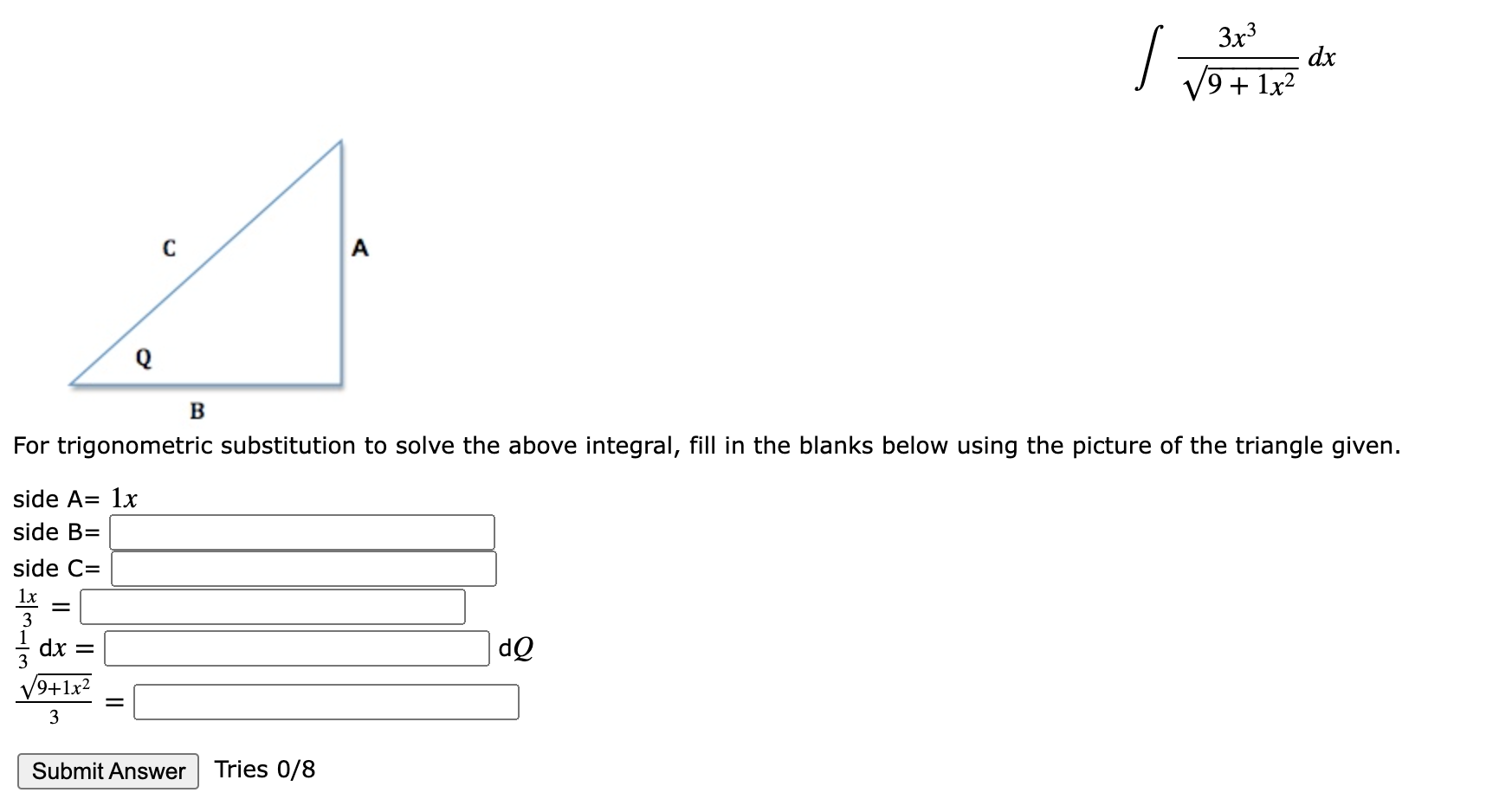 Solved 3x3 19 + 1x2 dx с А. Q B For trigonometric | Chegg.com
