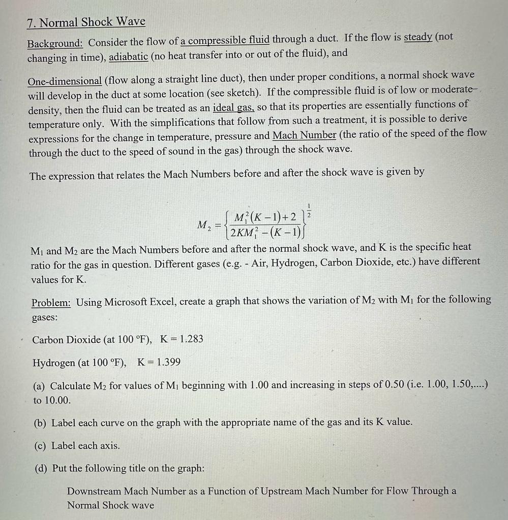 Solved 7. Normal Shock Wave Background: Consider the flow of | Chegg.com