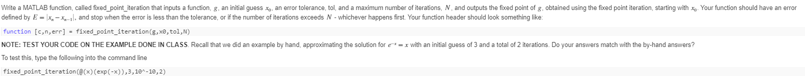 Solved Write a MATLAB function, called fixed_point_iteration | Chegg.com