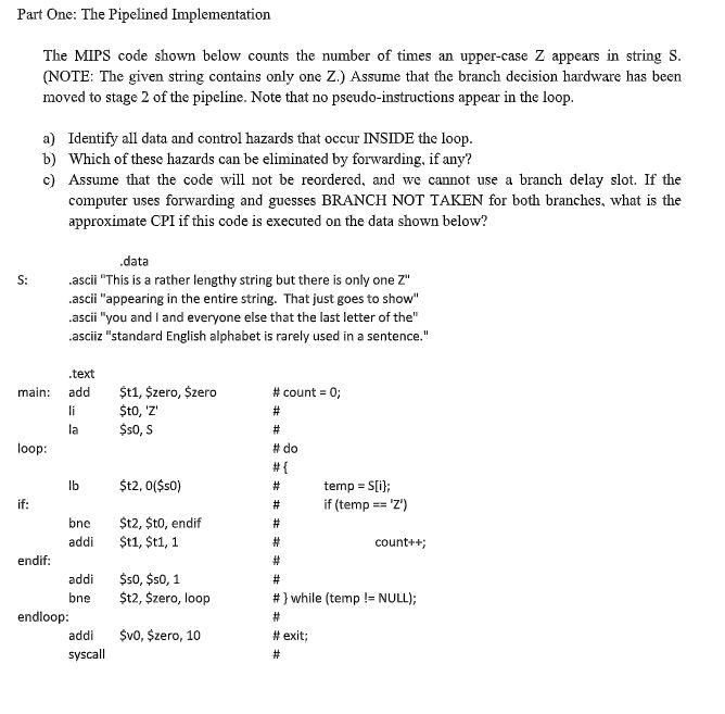 Part One: The Pipelined Implementation The MIPS code | Chegg.com