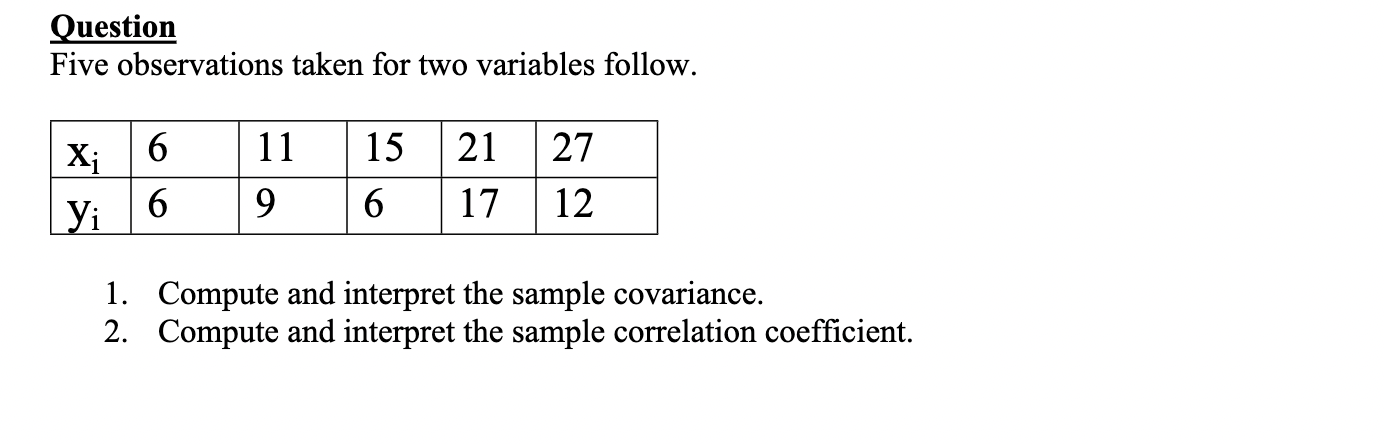 Solved Question Five observations taken for two variables | Chegg.com