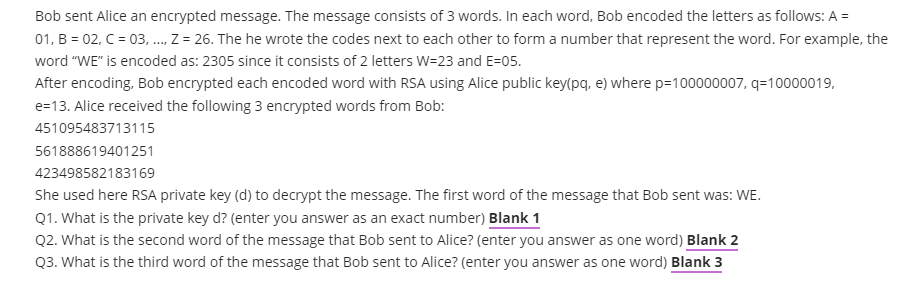 Solved Bob sent Alice an ﻿encrypted message. The message | Chegg.com