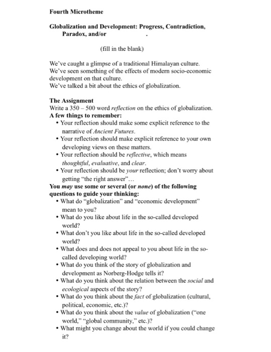 Solved Fourth Microtheme Globalization and Development: | Chegg.com