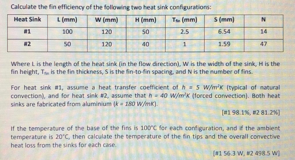 Solved Calculate the fin efficiency of the following two | Chegg.com