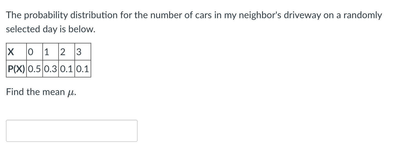 Solved The probability distribution for the number of cars | Chegg.com