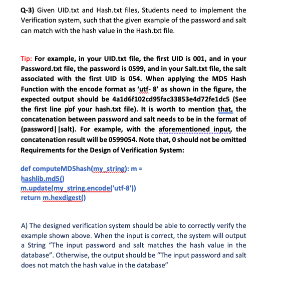 Solved Q-3) Given UID.txt and Hash.txt files, Students need | Chegg.com