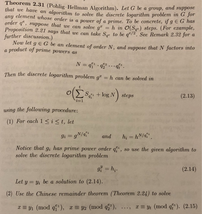 Solved 228 Use The Pohlig Hellman Algorithm Theorem 231 