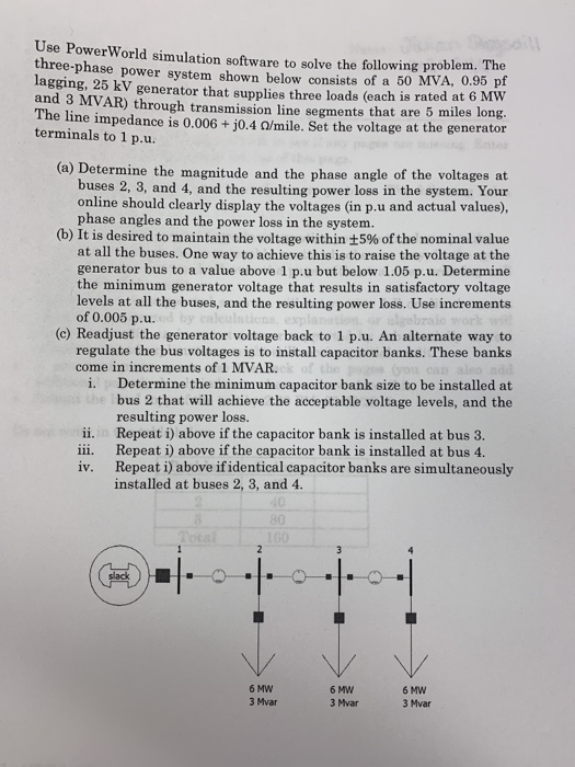 Use PowerWorld simulation software to solve the | Chegg.com