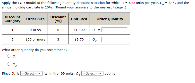 Solved Apply the EOQ model to the following quantity | Chegg.com