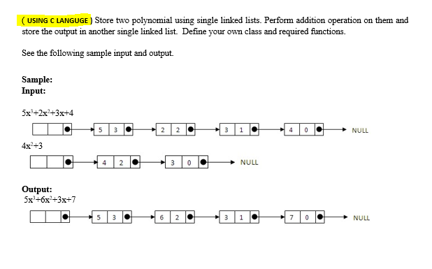 Solved Using C Languge Store Two Polynomial Using Single 