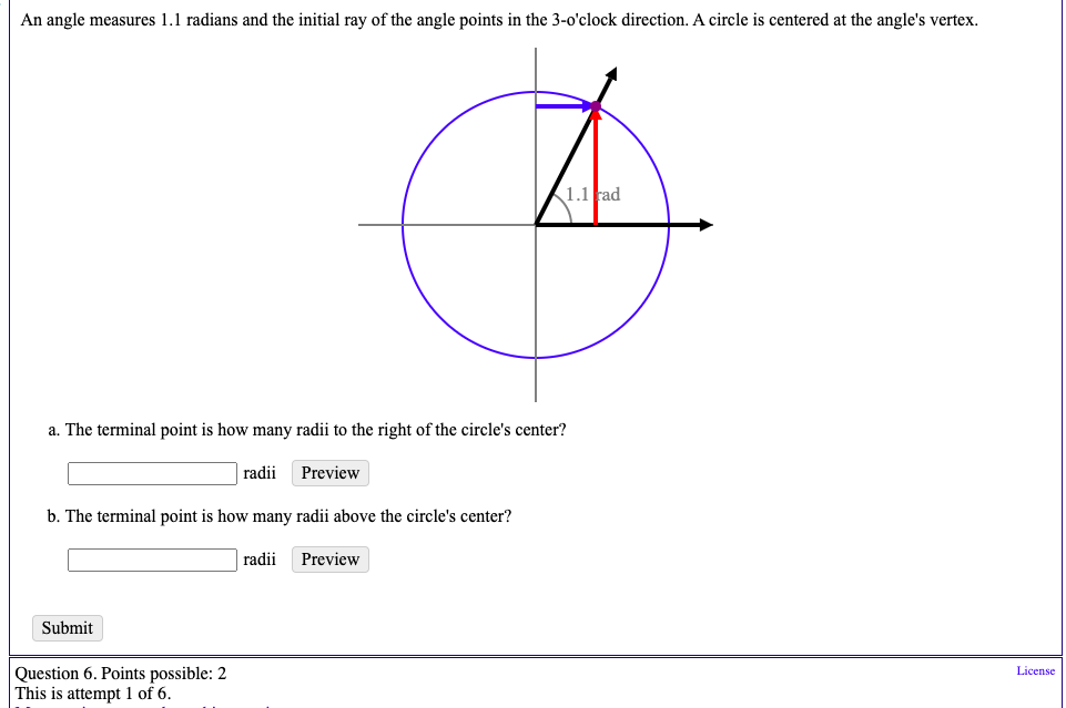 Solved An angle measures 1.1 radians and the initial ray of | Chegg.com