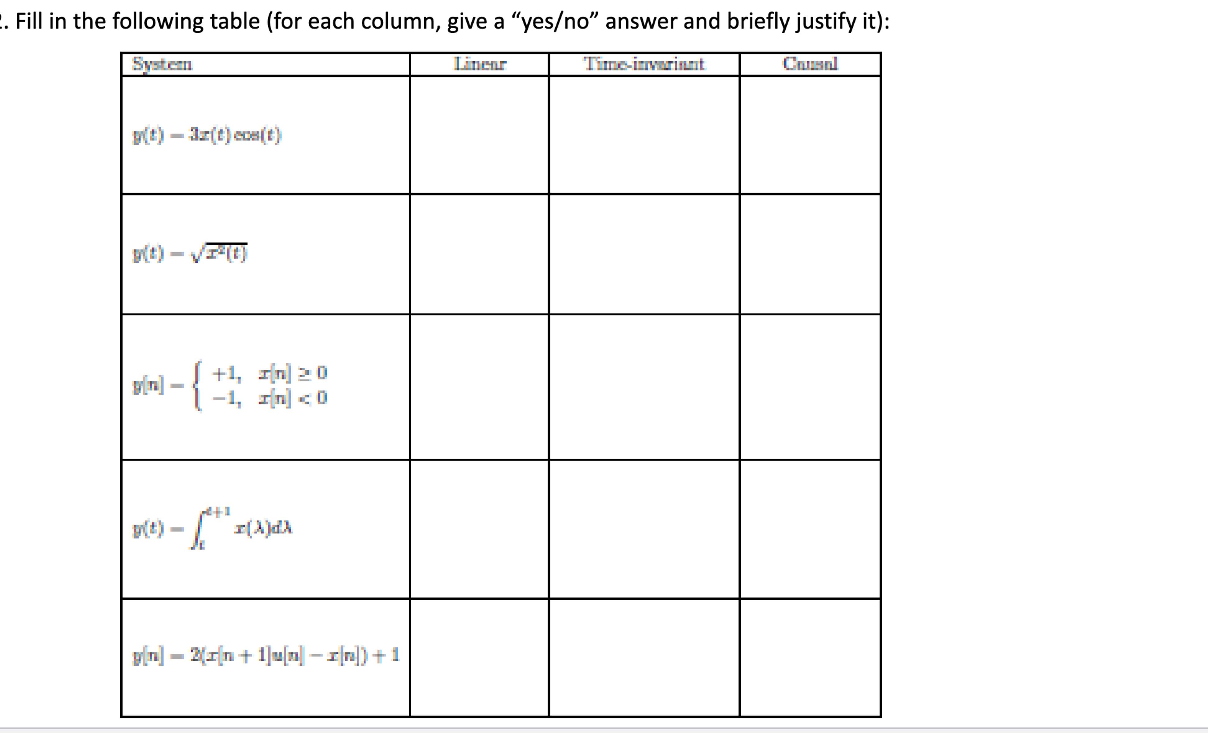 Solved Fill in the following table (for each column, give a | Chegg.com