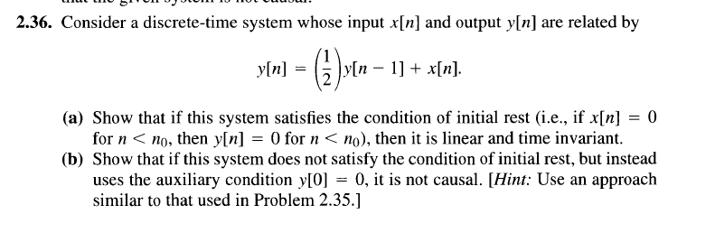 Solved 2.36. Consider a discrete-time system whose input | Chegg.com