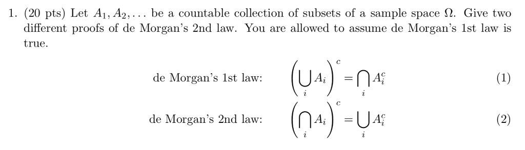 Solved 1. (20 pts) Let Ai, A2,.. be a countable collection | Chegg.com