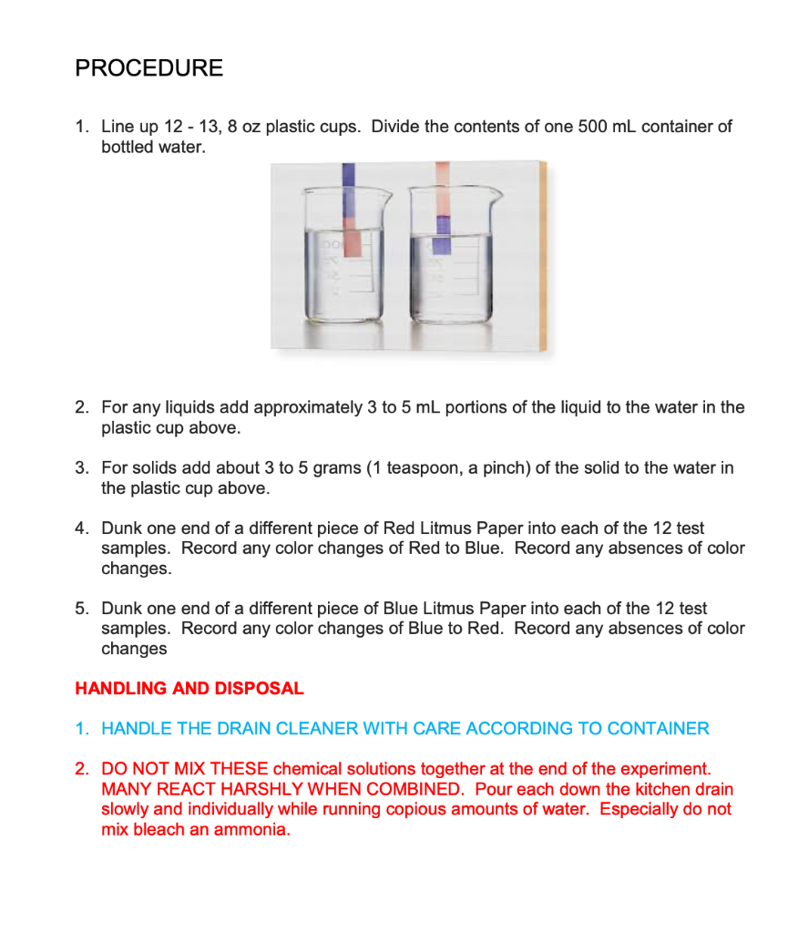 Solved NAME Exp. 12 Litmus Paper Indicator DATA Substance | Chegg.com