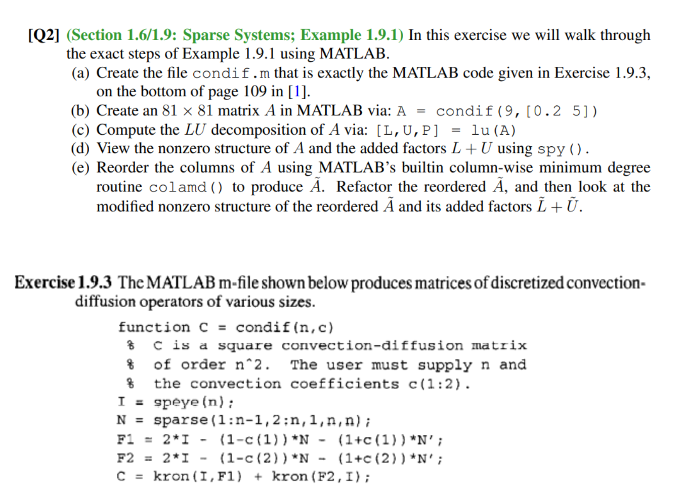Solved = [Q2] (Section 1.6/1.9: Sparse Systems; Example | Chegg.com