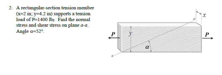 Solved 2. A rectangular-section tension member (x=2 in;y=4.2 | Chegg.com