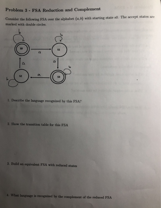 Solved Problem 3- FSA Reduction and Complement Consider the | Chegg.com