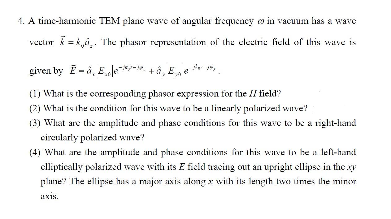 Solved A time-harmonic TEM plane wave of angular frequency ω | Chegg.com