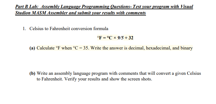 Solved Part B Lab Assembly Language Programming Questions 8767
