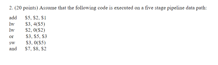Solved 2. (20 points) Assume that the following code is | Chegg.com