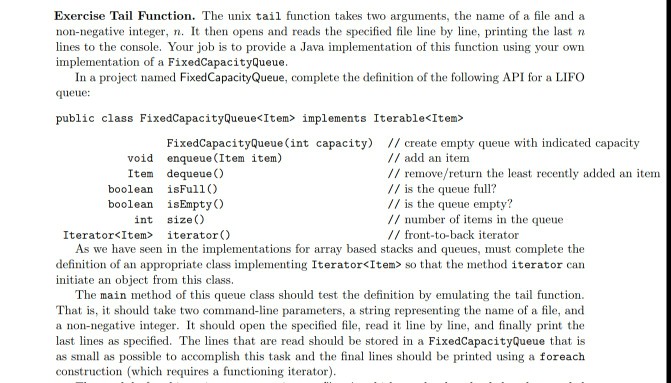 Solved Exercise Tail Function. The unix tail function takes | Chegg.com