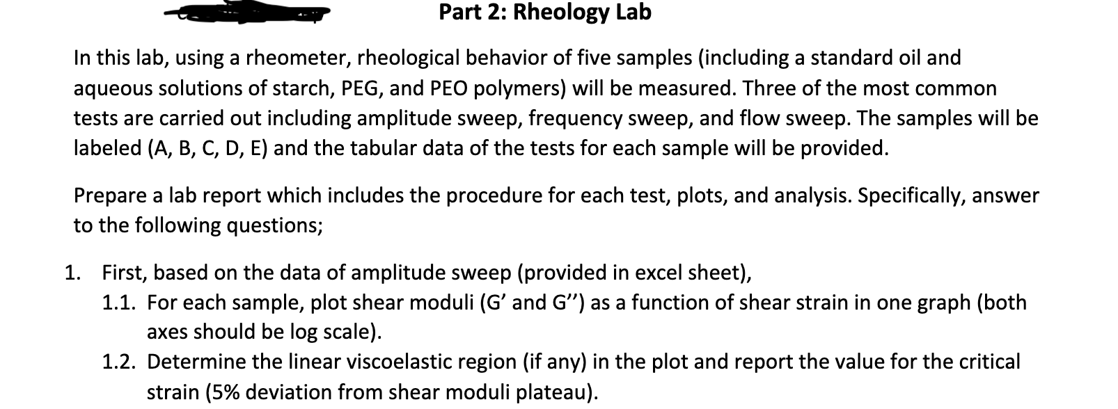Part 2: Rheology Lab In this lab, using a rheometer, | Chegg.com
