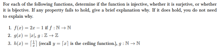 Solved For each of the following functions, determine if the | Chegg.com