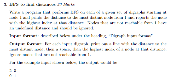 Solved 3. BFS to find distances 30 Marks Write a program | Chegg.com