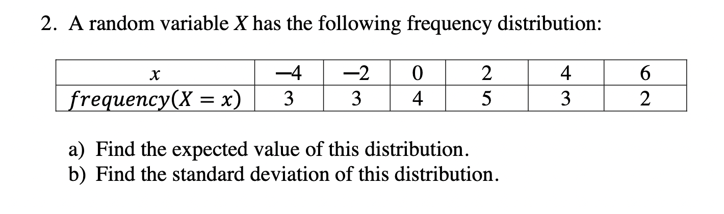 Solved 2. A random variable X has the following frequency | Chegg.com