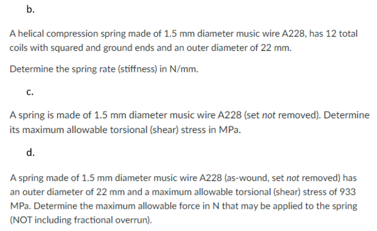 Solved A helical compression spring made of 1.5 mm diameter | Chegg.com