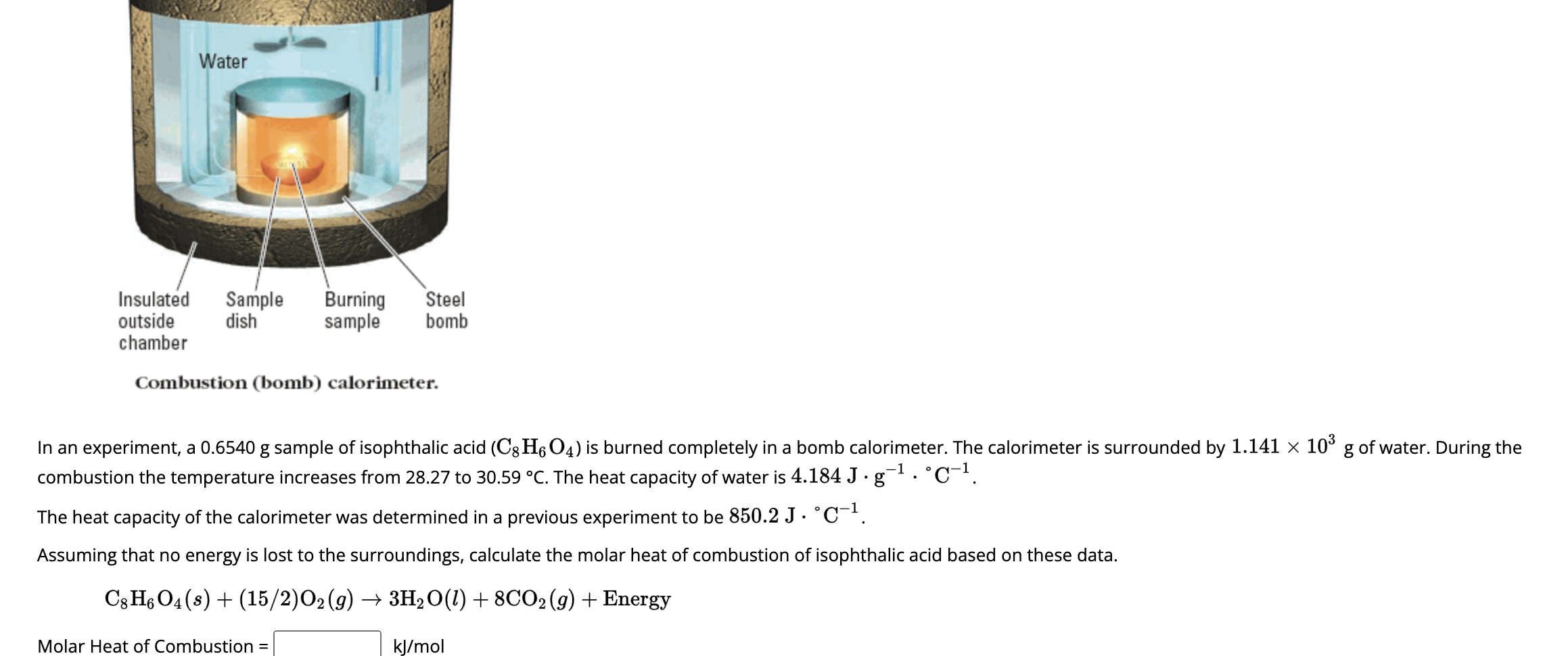 Solved Combustion (bomb) calorimeter. In an experiment, a | Chegg.com