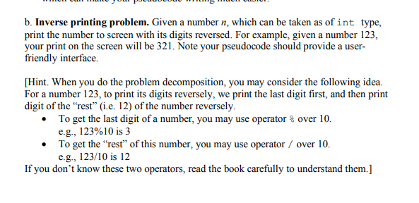 Solved b. Inverse printing problem. Given a number n, which | Chegg.com