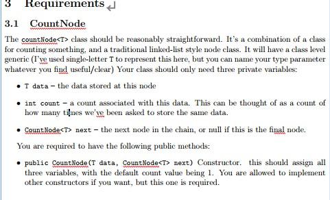 Solved 3 Requirements 3.1 CountNode The countNode class | Chegg.com