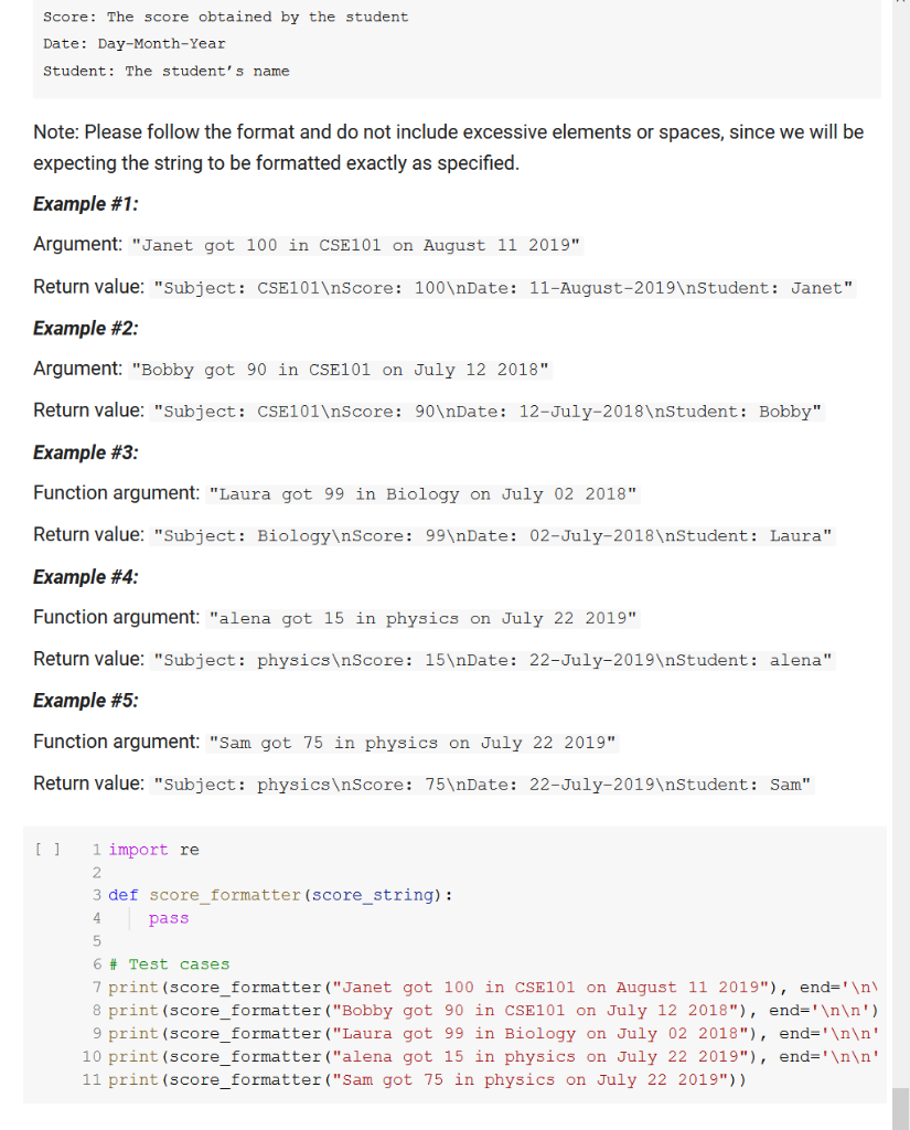 Solved - Part 3: Score Formatter (20 points) Write a | Chegg.com